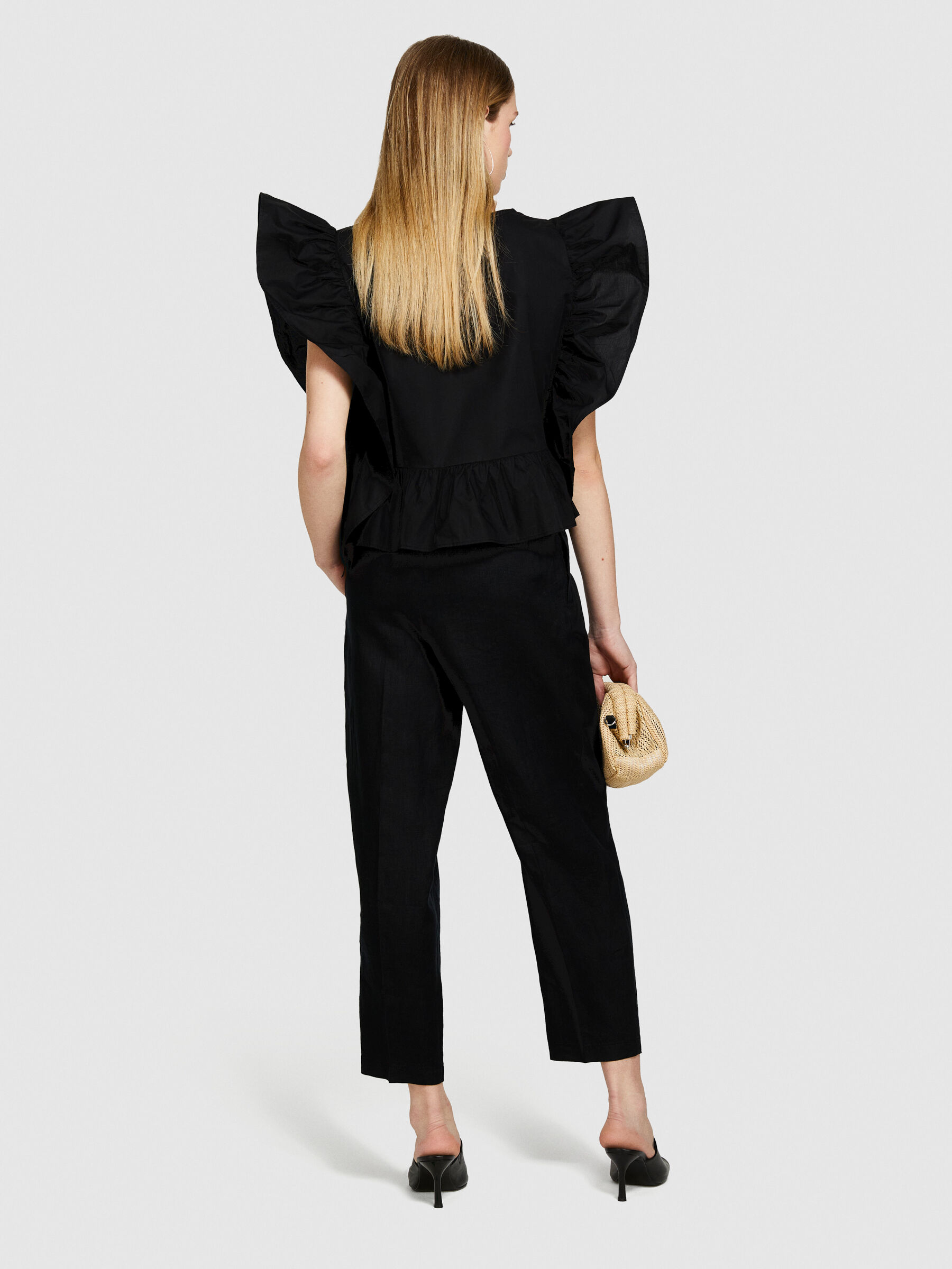 Rectangular blouse with rouching, Black - Sisley