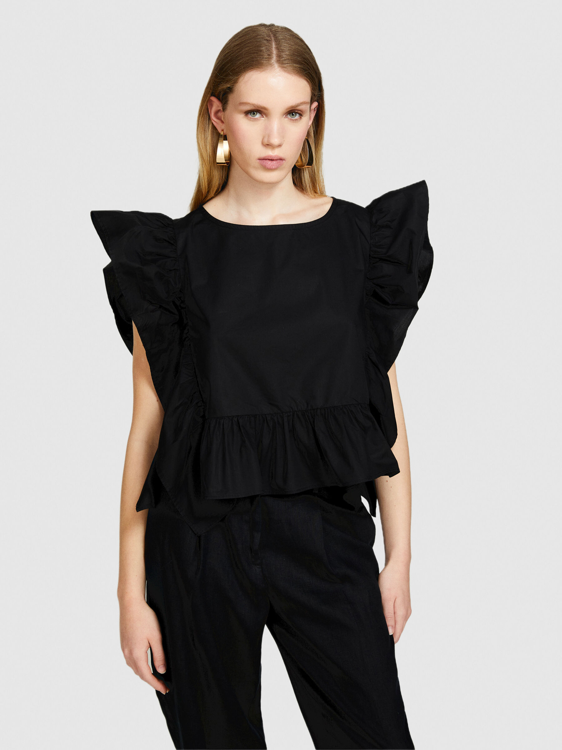 Rectangular blouse with rouching, Black - Sisley