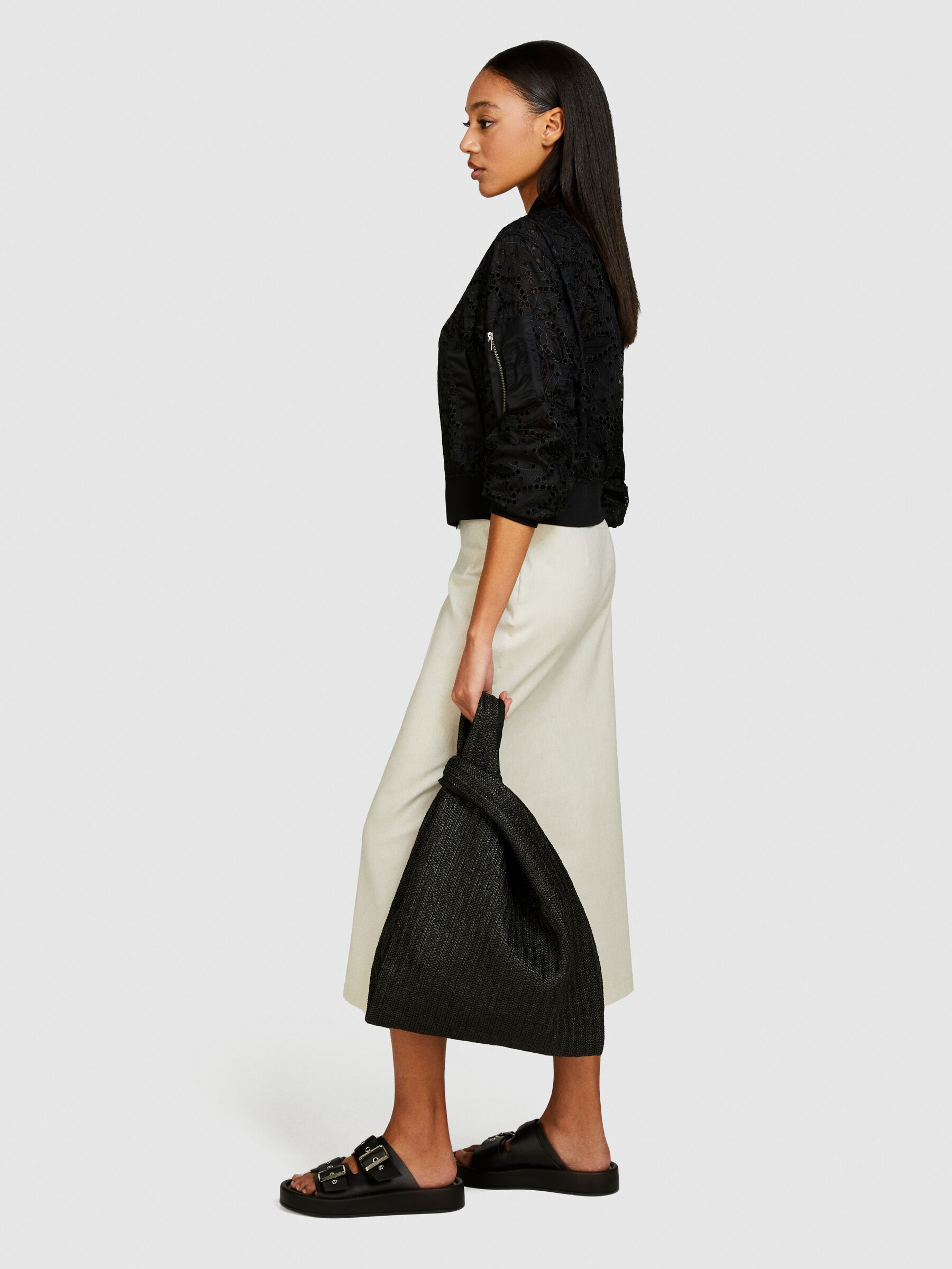 Embroidered bomber jacket, Black - Sisley