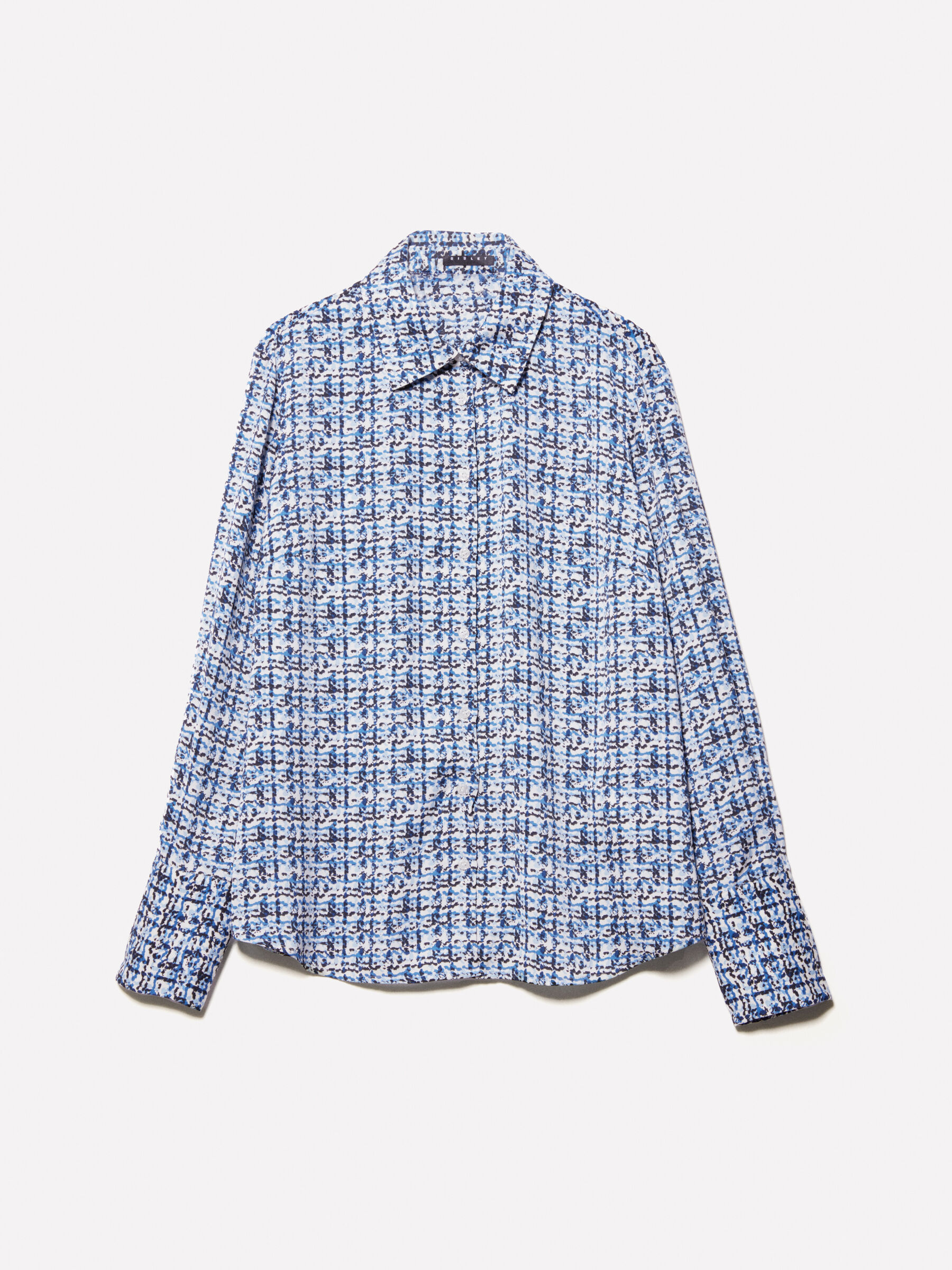 Blue printed satin shirt, Blue - Sisley