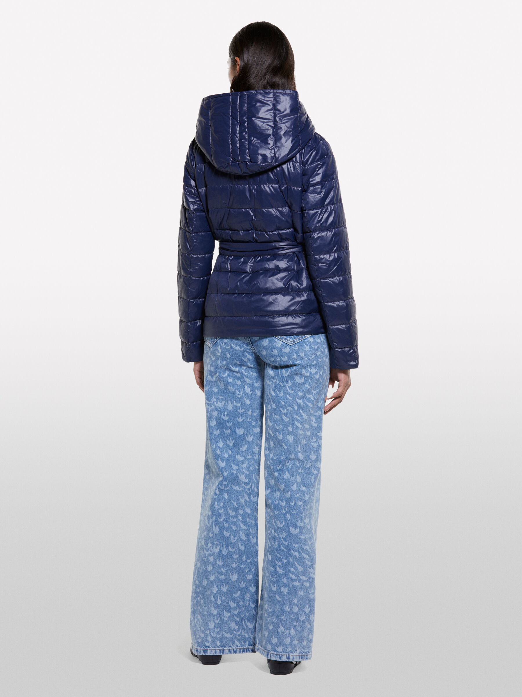 Blue padded jacket with sash, Dark Blue - Sisley